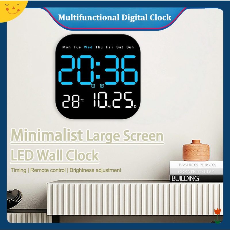 LED Digital Wall Clock Large Screen Time Temperature Date Week Display Timer Remote Control ...