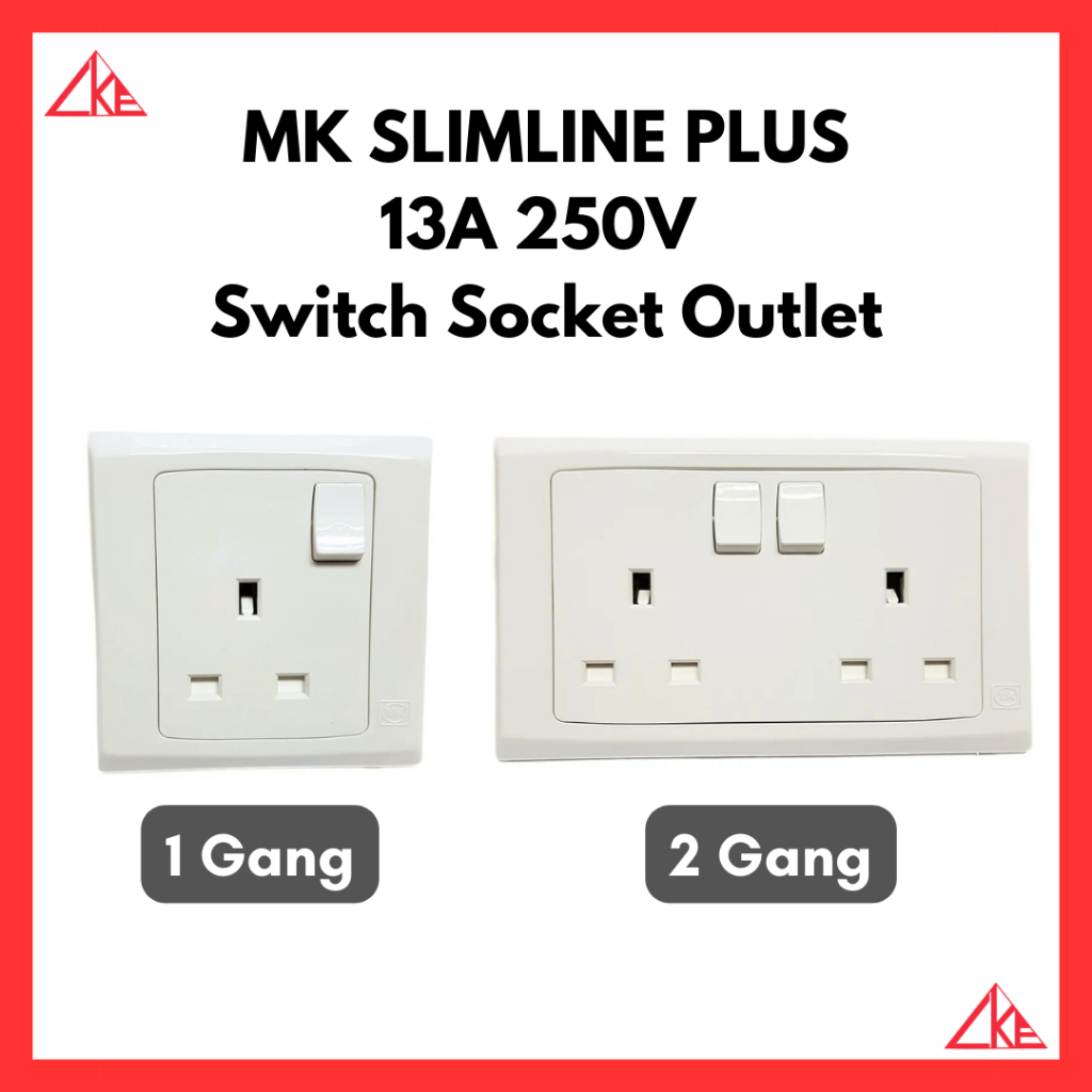 MK SLIMLINE PLUS【1 Gang/ 2 Gang】13A 250V Switch Socket Outlet | Shopee ...