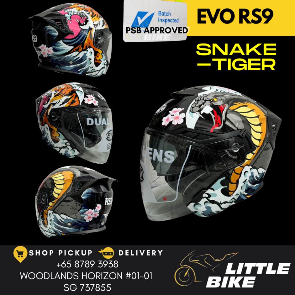 SG SELLER - PSB APPROVED EVO RS9 Snake tiger open face motorcycle ...