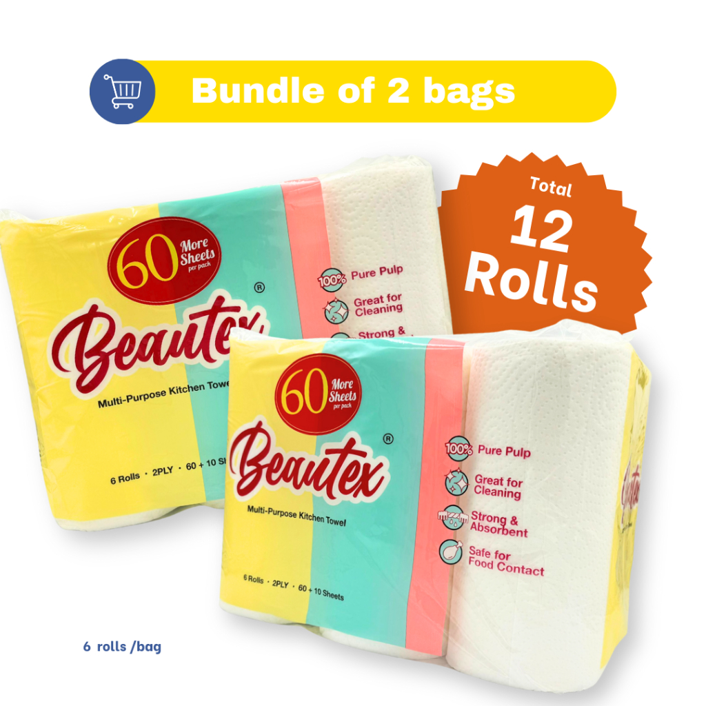 [9.9 Sale] Beautex 2ply Kitchen Paper Towel Roll 60+10 Sheets (Bundle ...