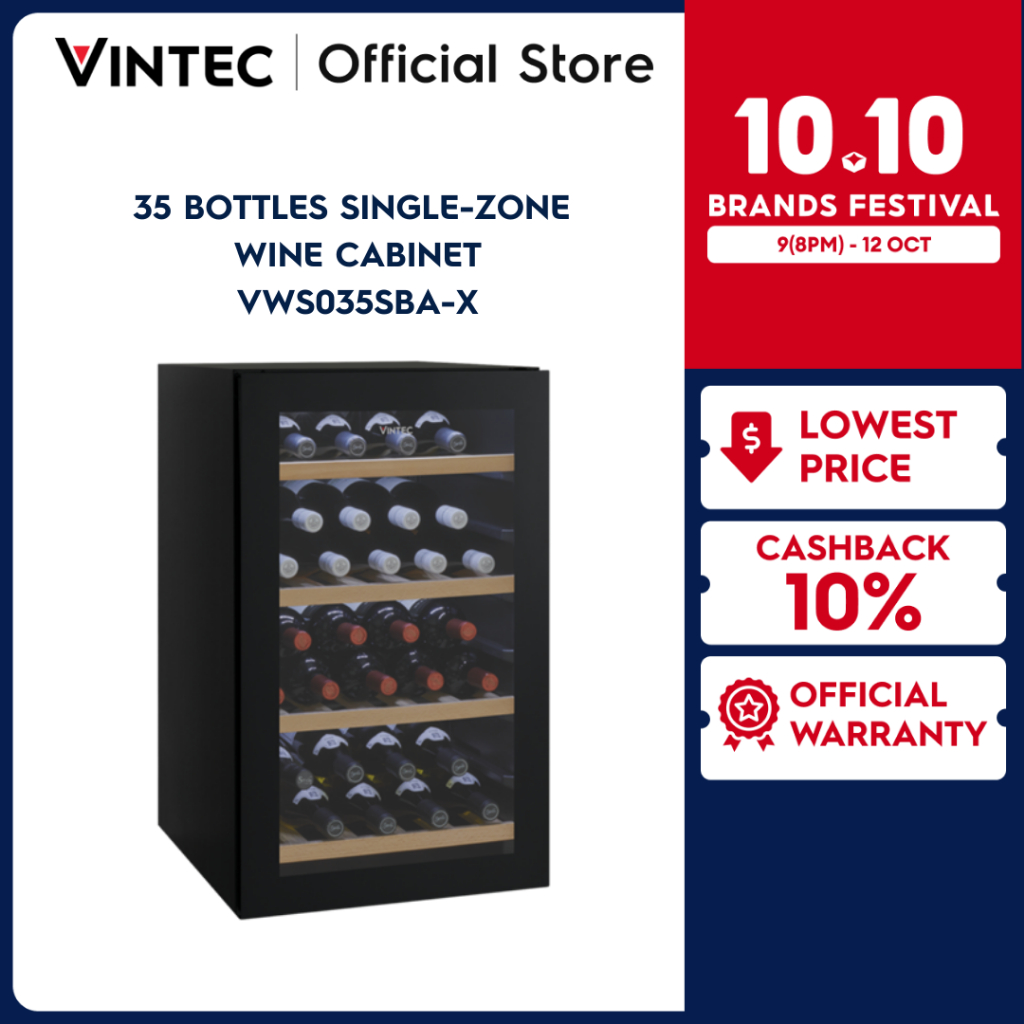 Vintec VWS035SBA-X 35 Bottles Single-Zone Wine Cabinet in Borderless ...
