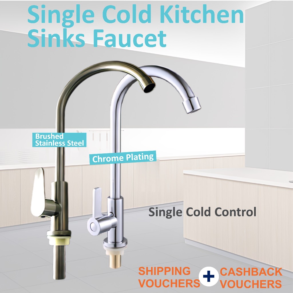 Single Cold Kitchen Sink Faucet Wire Drawing Electro Chrome Plated ...