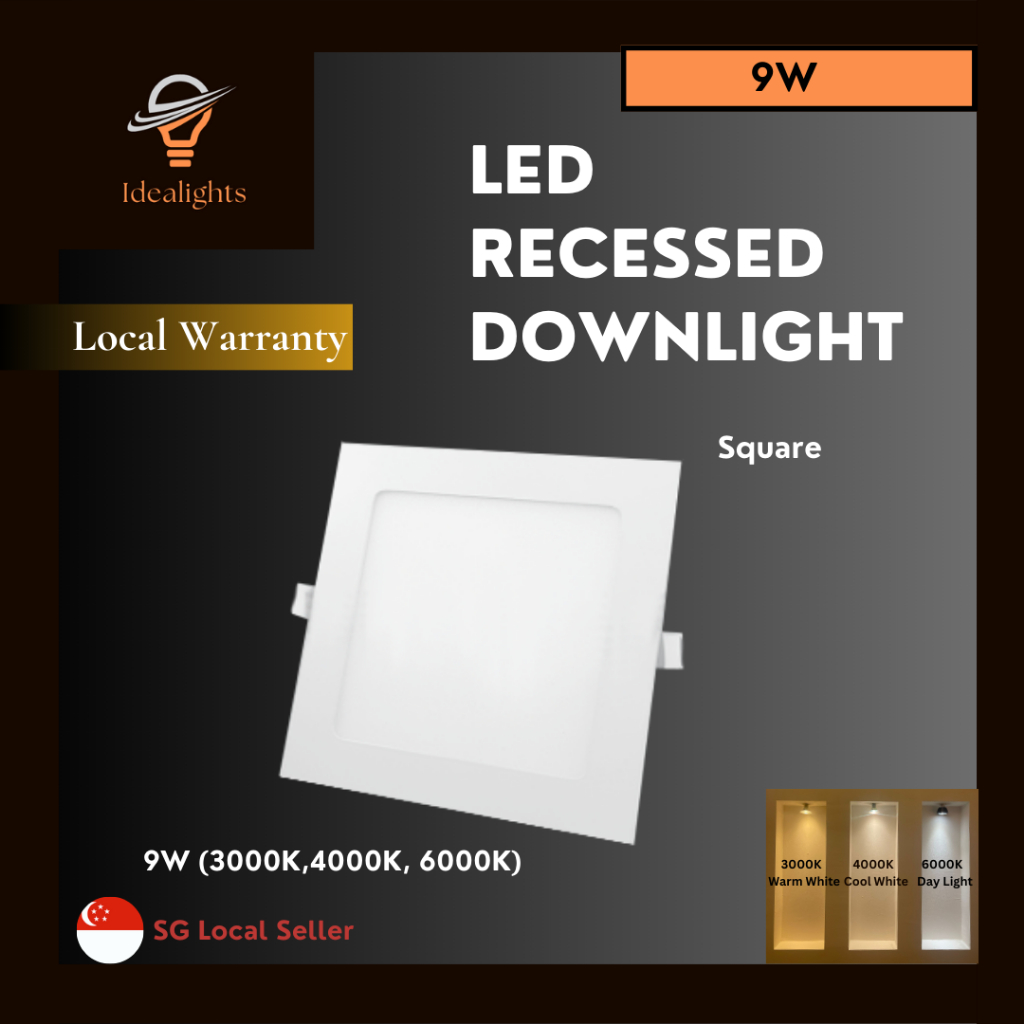 SQUARE Ultraslim Recessed LED Downlight 9W | Warm/Cool White, Daylight ...