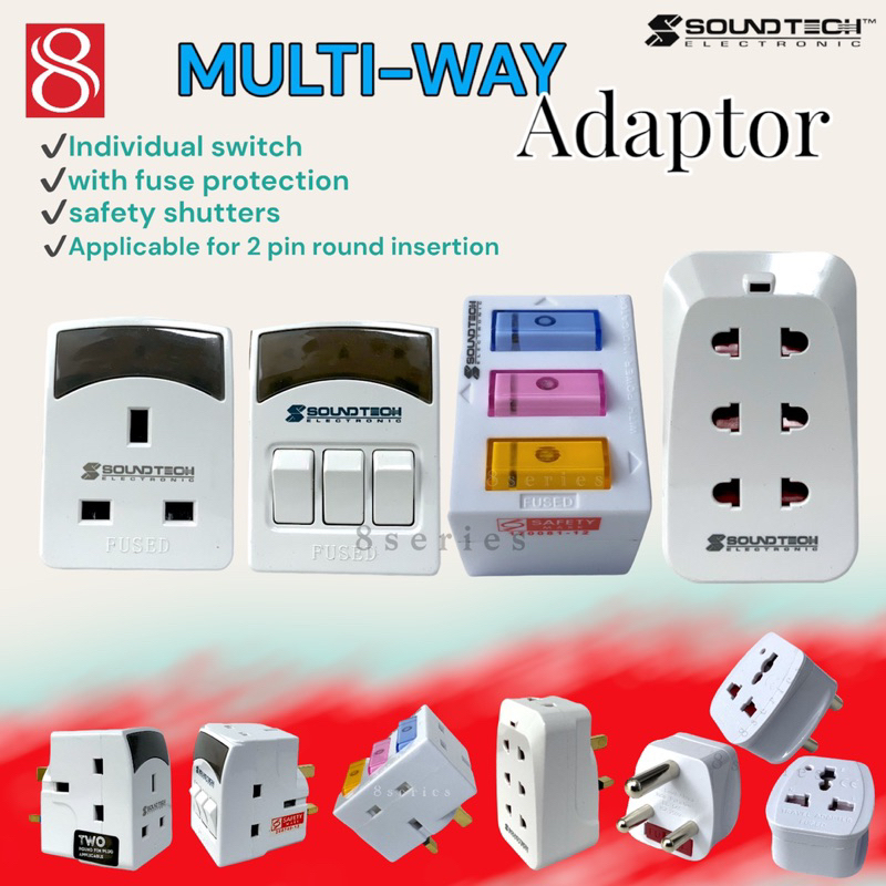 ( SG SELLER) SOUNDTECH multi plug , multi-way adaptor , 3 way , 5 way ...