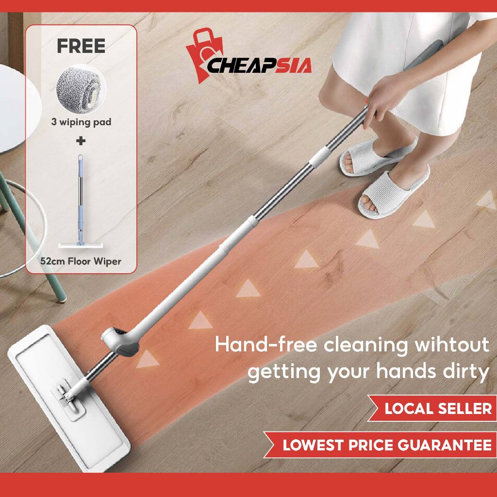 [SG STOCK] Hand Free Flat Mop Floor Mop Wet Dry Wiper 360 Degree Swivel ...