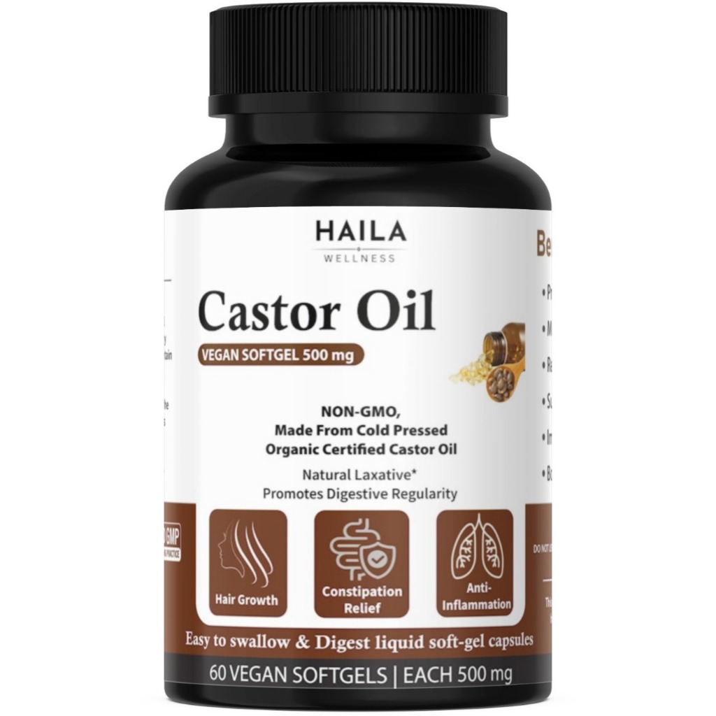 Haila Wellness Castor Oil Vegan Softgels 60's - Digestive Health - Made ...
