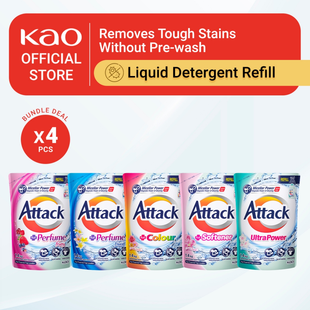 Attack Liquid Laundry Detergent Refill 1.4KG (Bundle of 4) | Shopee ...