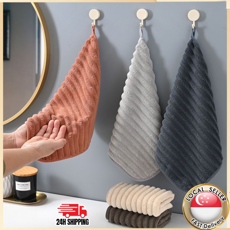 🇸🇬Dry Hand Towel Soft Comfy Absorbent/Soft Coral Fleece Kitchen Towel ...