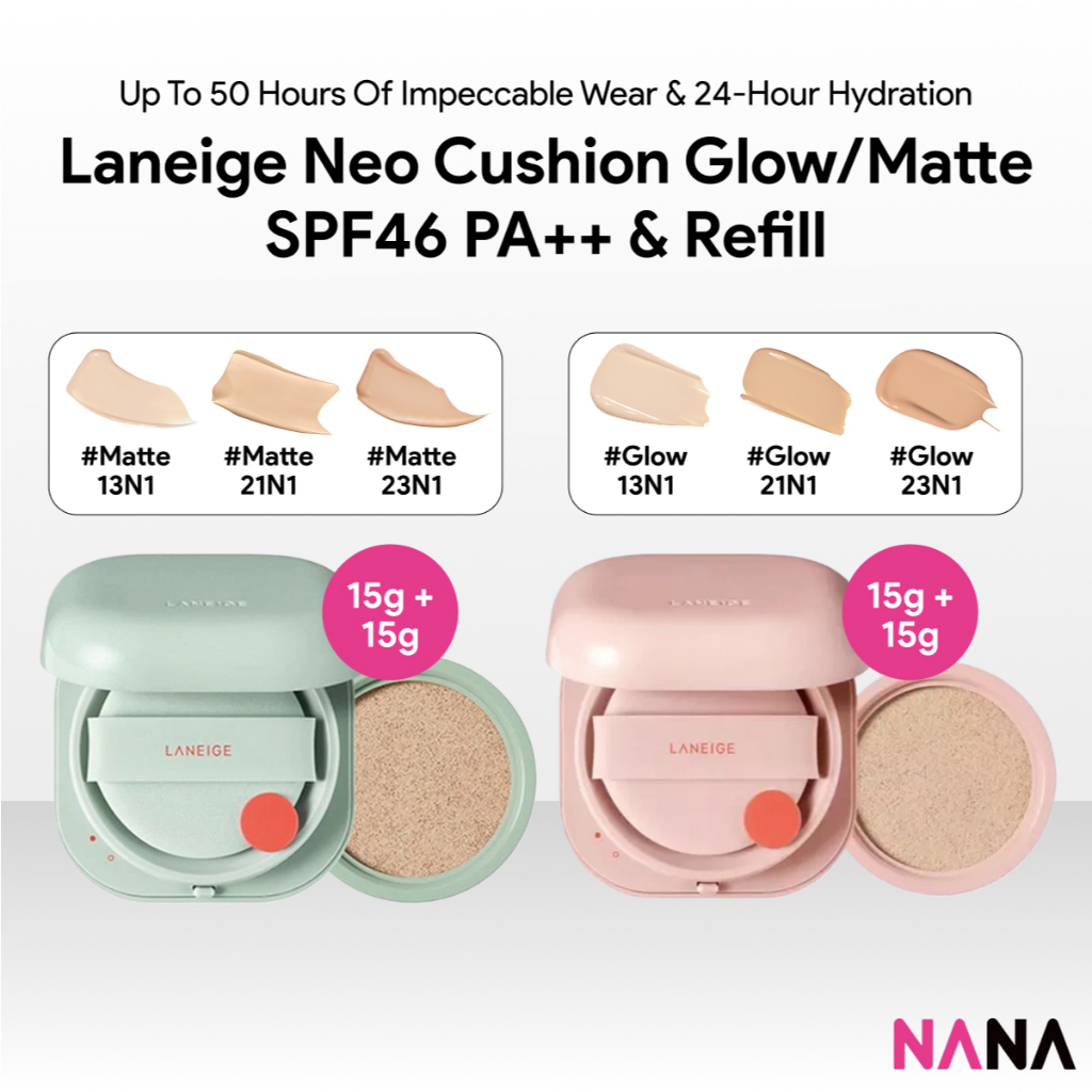 LANEIGE NEO Cushion Glow/Matte SPF46 PA++ 15g + Refill [Glow 13N1, Glow ...