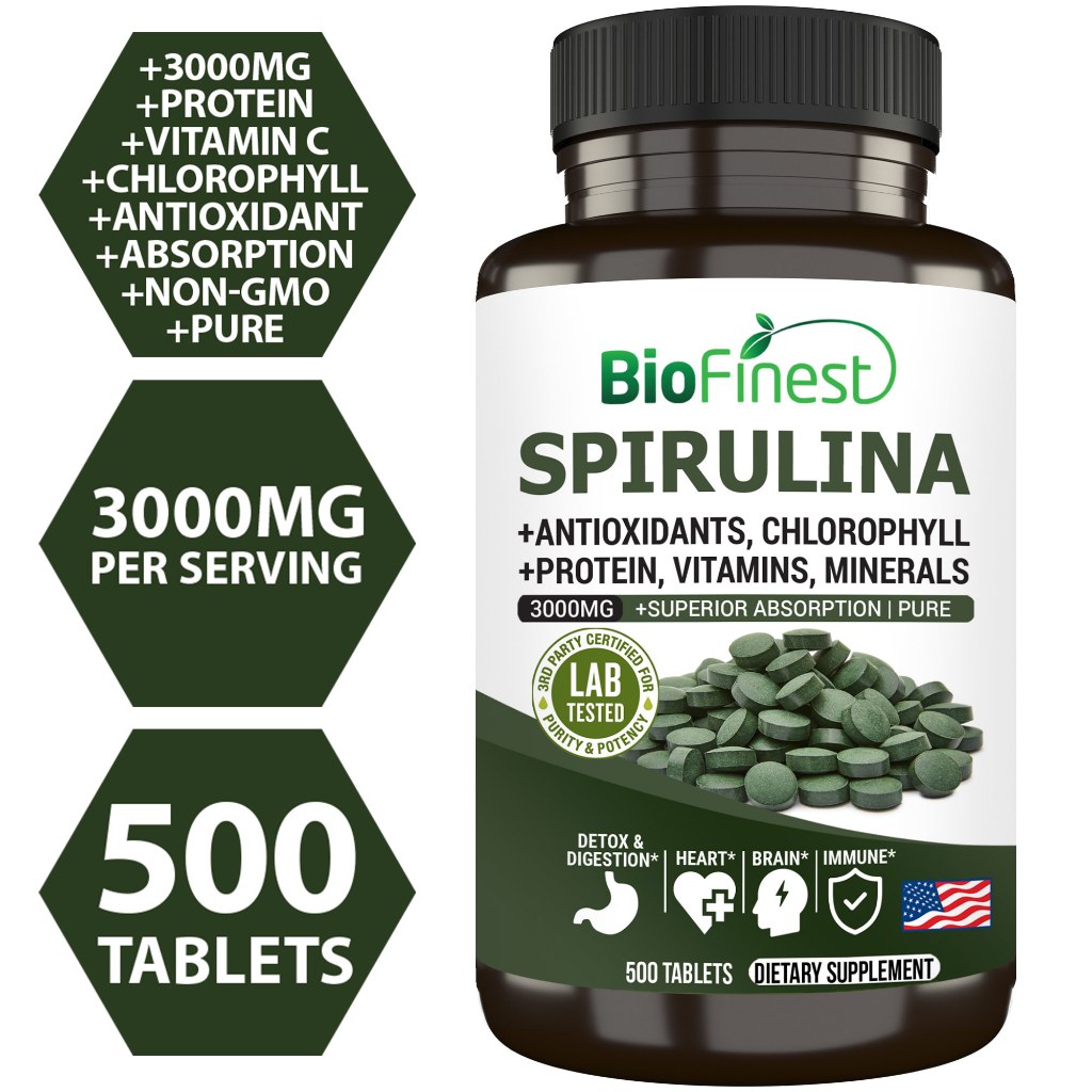 Biofinest Spirulina 3000mg Supplement - Alkaline Superfood Vitamin ...