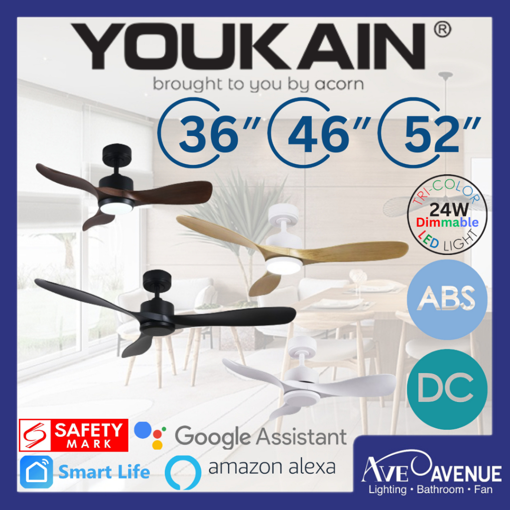 YOUKAIN by Acorn Optimum YJ-668 Smart WiFi DC Motor Ceiling Fan 36/46/52 Inch Remote n LED ...