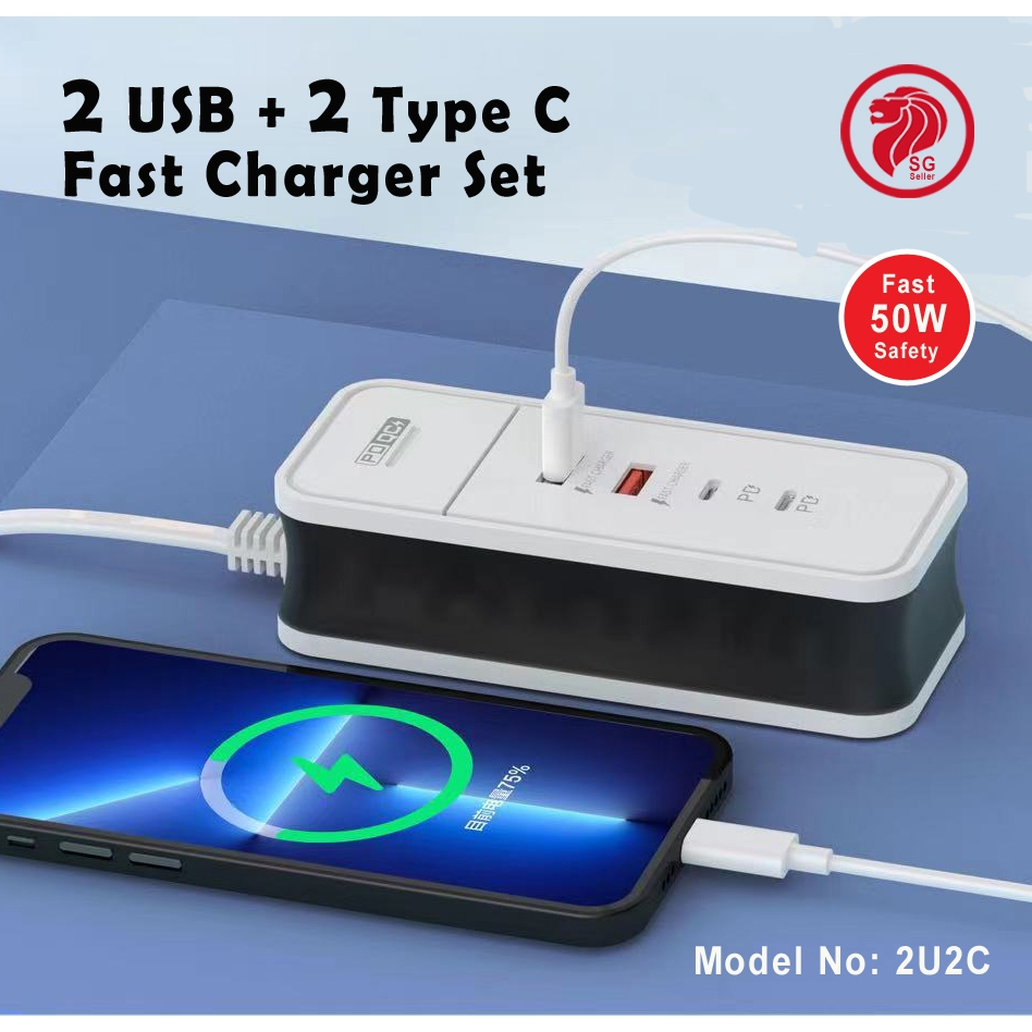 2 Type C/ 2 USB Fast Charger Set (1 Meter 2 pin plug wire) | Shopee ...