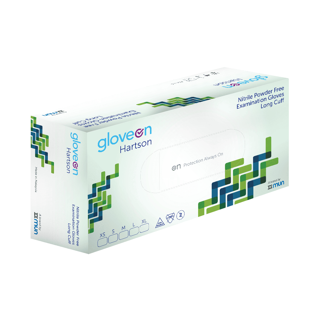 Gloveon Hartson Nitrile Powder Free Examination Gloves - Long Cuff 100 ...