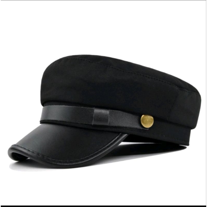 Navy hat beret metal buckle octagonal octagonal woolen hat flat cap ...
