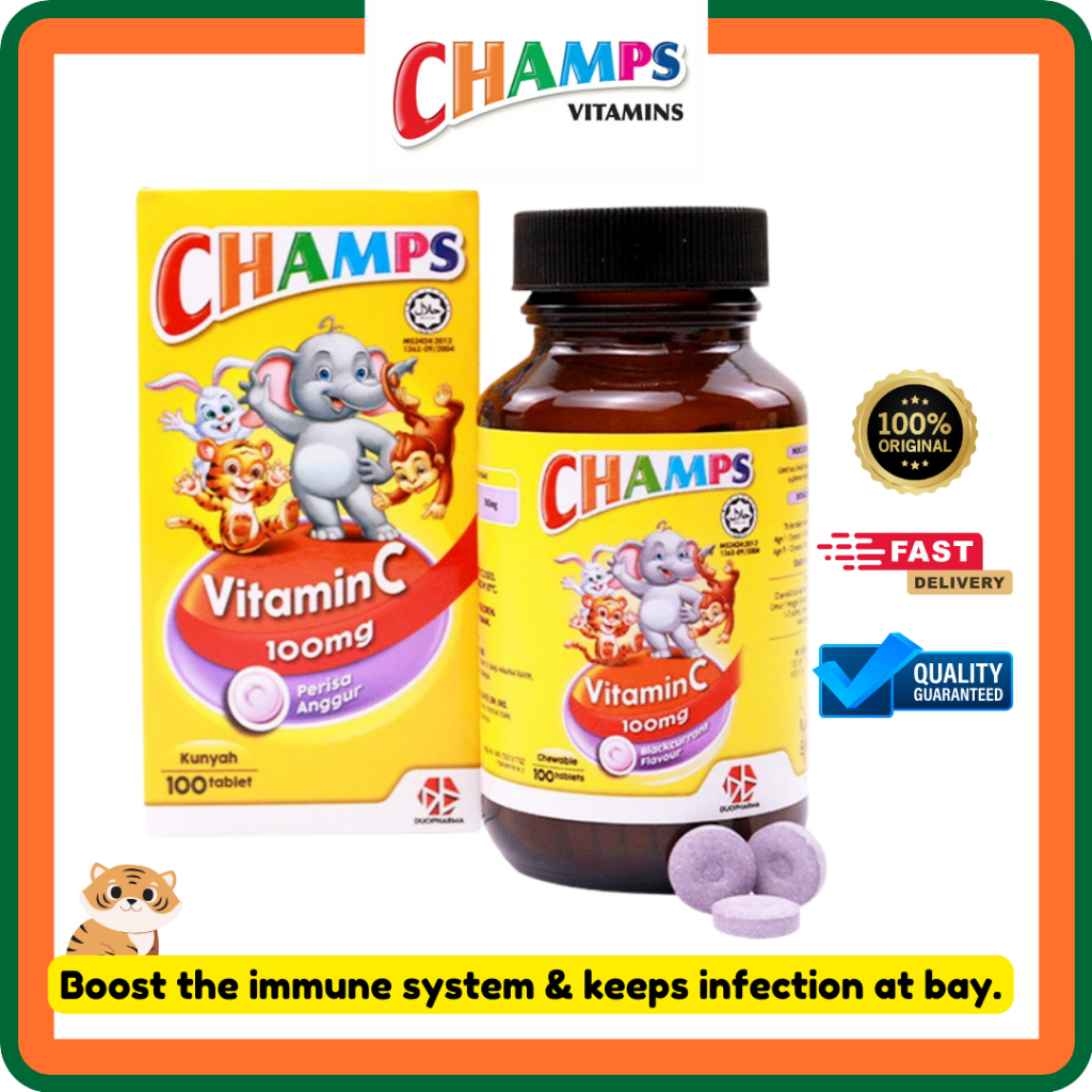 Champs Vitamin C - Blackcurrant flavour 100mg (100 tablets) | EXP: 08/ ...