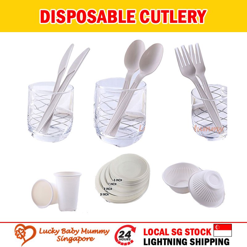 [50pcs] Biodegradable Bio-Corn Disposable Cutlery Spoon/Fork/Knife ...