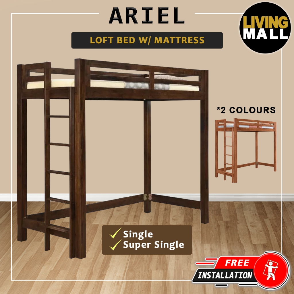 Living Mall Ariel Wooden Loft Bed Single, Super Single Solid Rubberwood ...