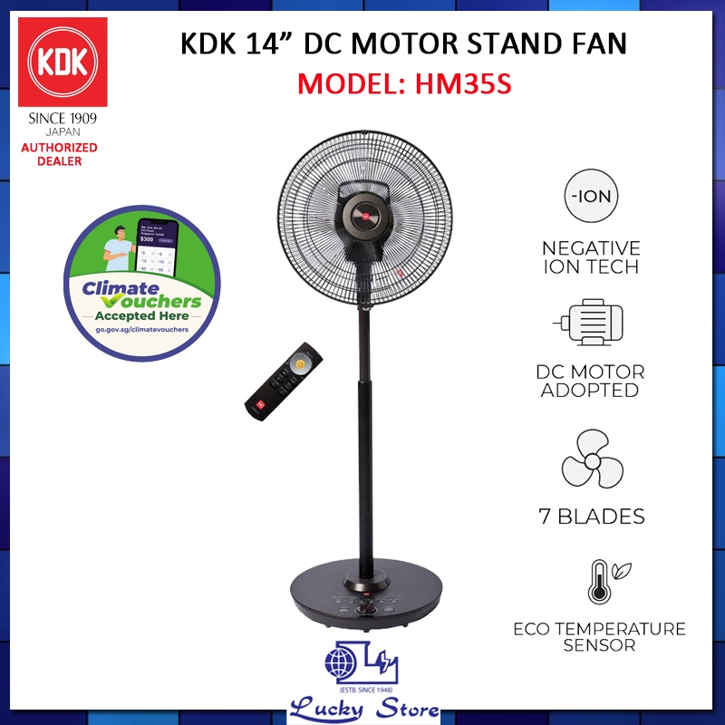 KDK HM35S 14-INCH DC MOTOR STAND FAN WITH REMOTE CONTORL, 8 SPEED ...