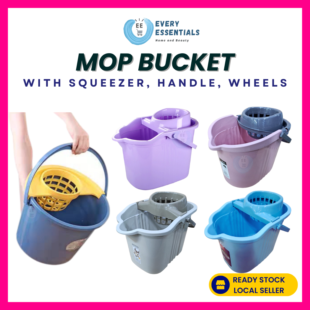 Mop Bucket with Squeezer, Handle & Wheels – Multi-Color Cleaning Pail ...