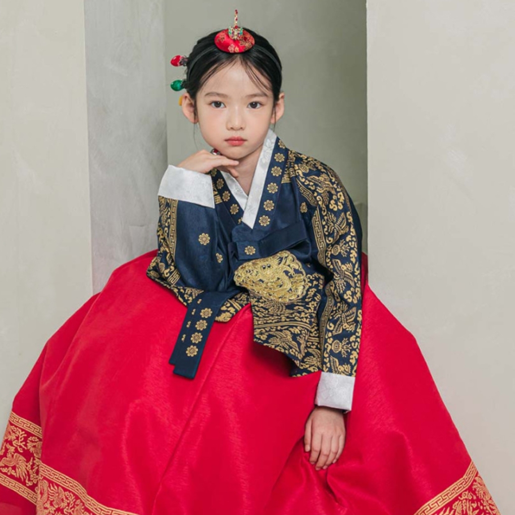 [KIDS HANBOK] OJIN Queen Style Korea Traditional Premium Navy Red Girl ...