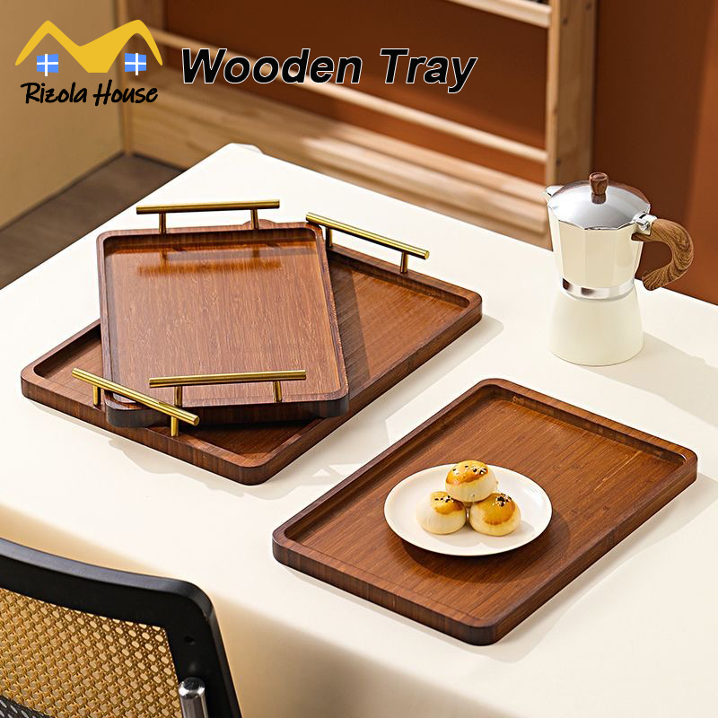 【SG】Bamboo Wooden Tea Tray Rectangular Solid Wood Serving Tray Tea Cup ...