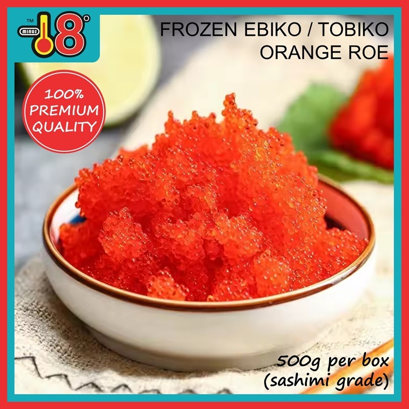 FROZEN EBIKO / TOBIKO ORANGE ROE 500G/BOX 鱼籽 HALAL JAPAN CAVIAR Sashimi ...