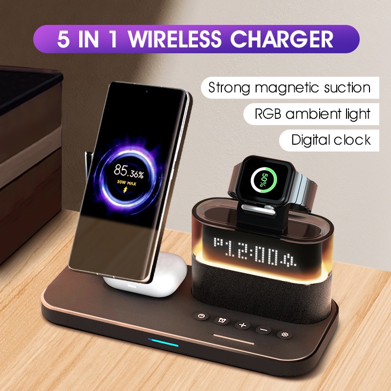 5 in 1 Magnetic Wireless Charger Fast Charge Stand With RGB Light ...