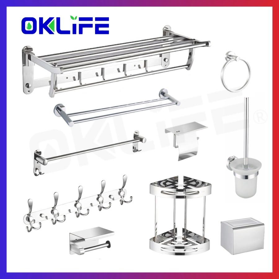 [OKLIFE. ]SUS 304 Stainless Steel Towel Rack Bathroom Storage Rack Wall ...