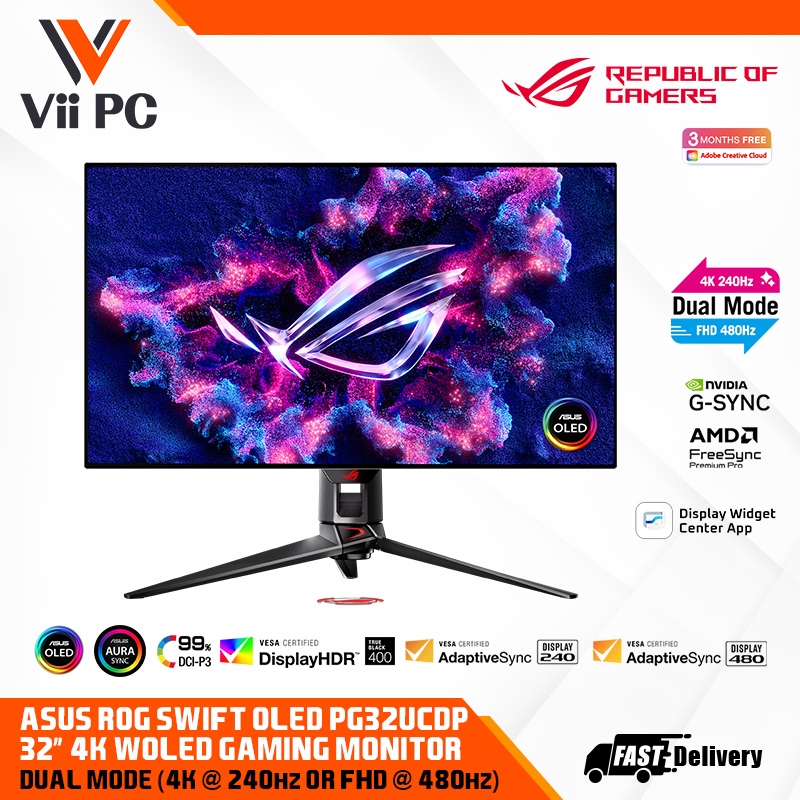 ASUS ROG Swift OLED PG32UCDP 32 Inch 4k 240hz Dual Mode G-SYNC® compatibility AI Assistant ...
