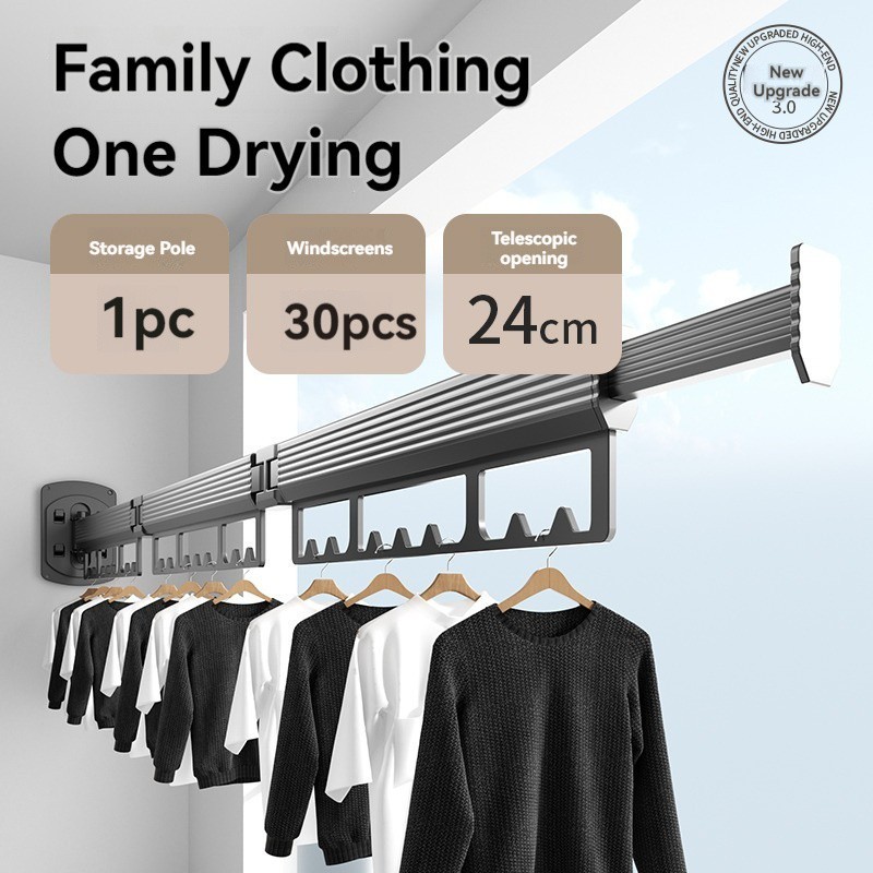 Wall Mounted Clothes Drying Rack Retractable Fold Away Clothes Dry ...