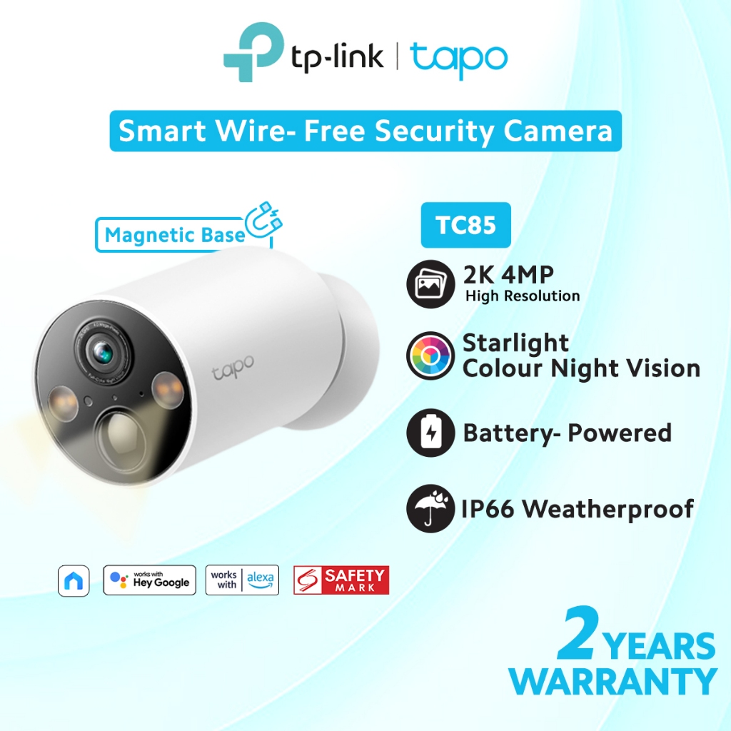 TP-Link 4MP/2K QHD Wire-Free Security CCTV 300 Days Battery Life AI Smart Camera Tapo TC85(C425 ...