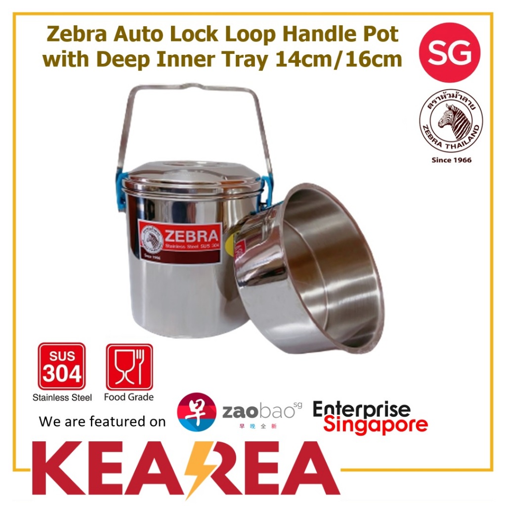 Zebra Stainless steel Auto lock loop handle pot with deep inner tray ...