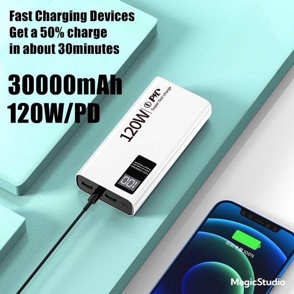 120W Power Bank 30000mAh/60000mAh/80000mAh Full Capacity Super Fast ...