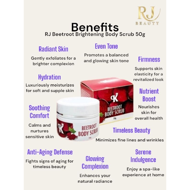 RJ Beetroot Brightening Body and Face Scrub 50g | Shopee Singapore