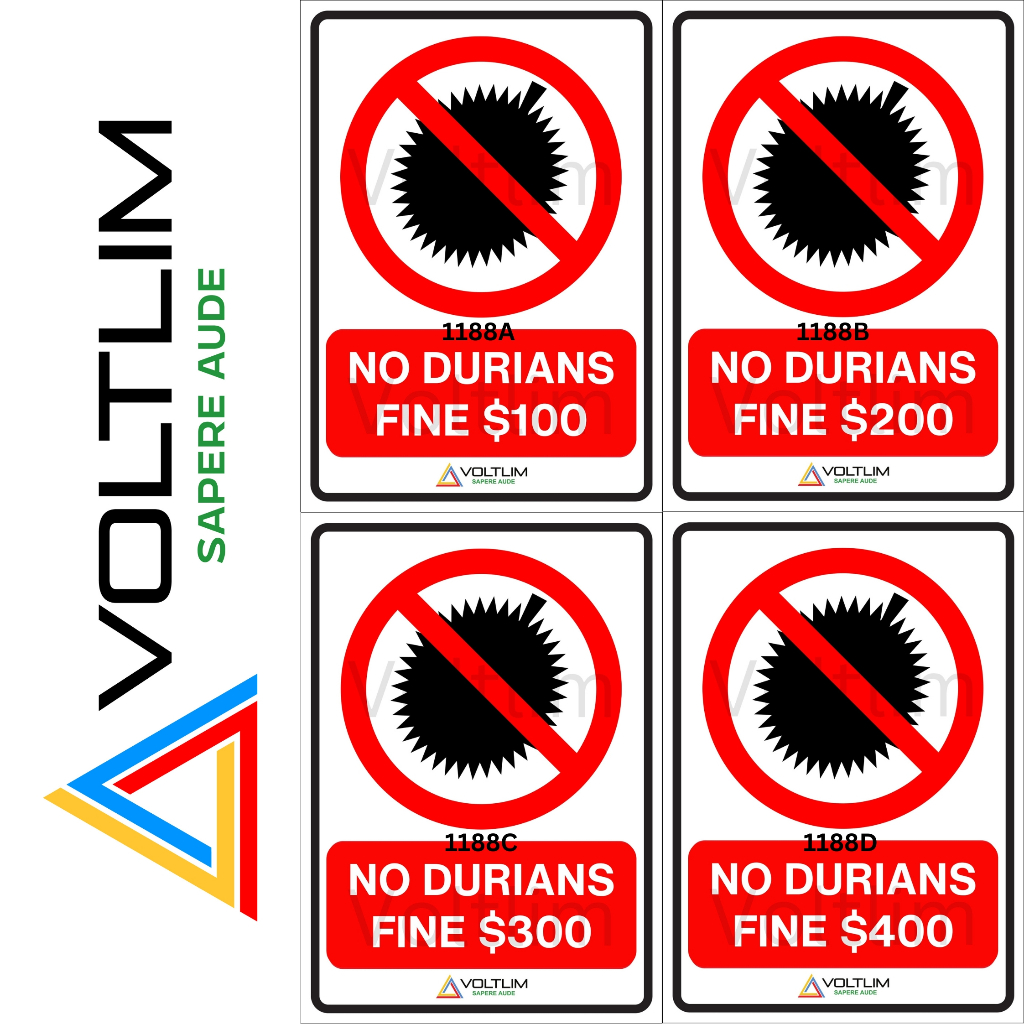 No Durian Prohibition Symbol Stop Sign Label Sticker (Various Fines ...