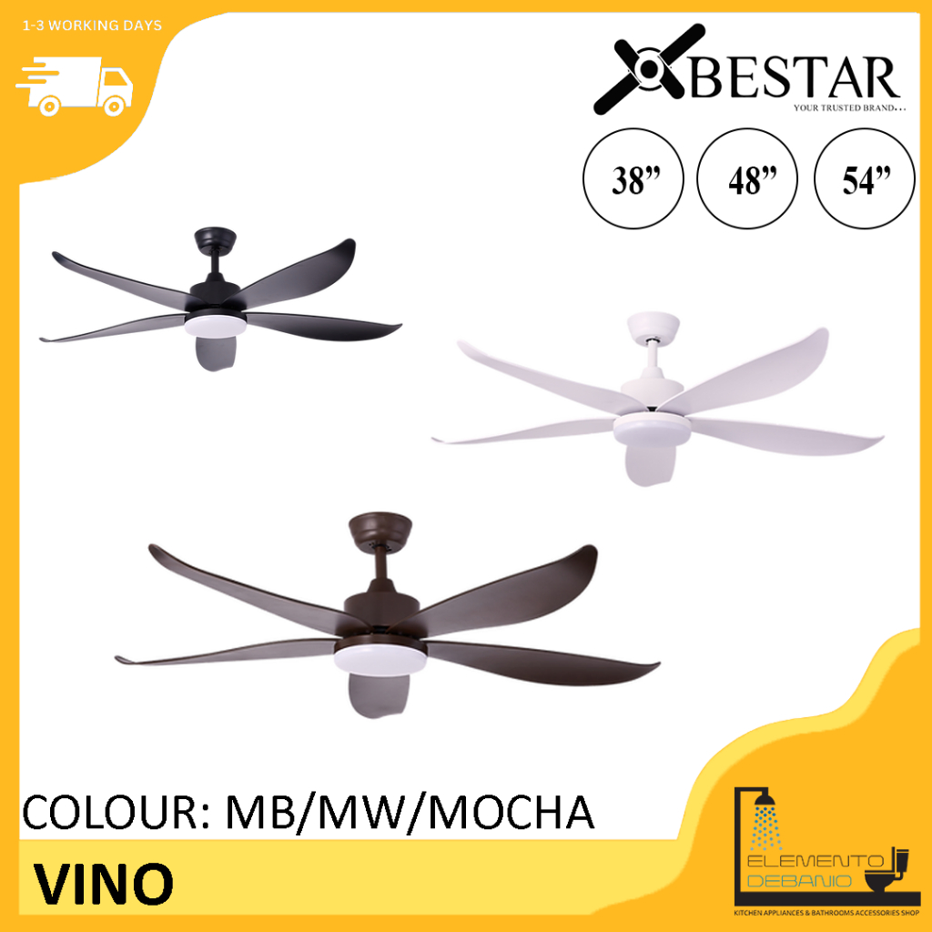 BESTAR VINO DC Motor 38"/48"/54" 5 Blade Ceiling Fanwith Light | Shopee ...