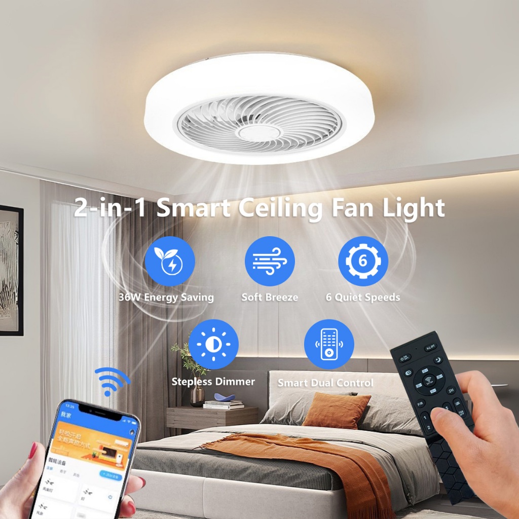 2-in-1 3 Tone Smart Ceiling Fan Light Circulator Fan Air Cooler Remote ...