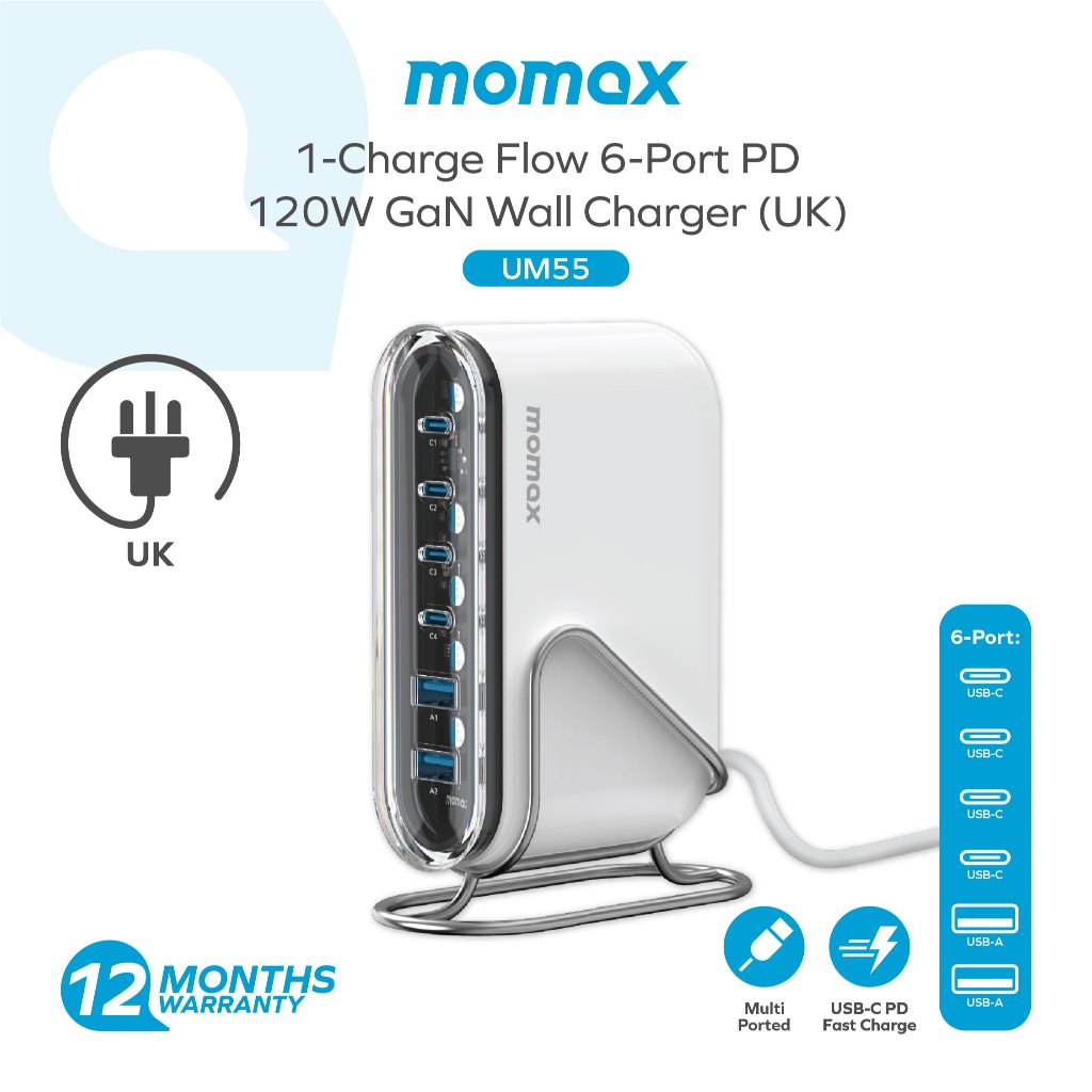 Momax UM55 1-Charge Flow 6-Port PD 120W GaN Wall Charger (UK) | Shopee ...