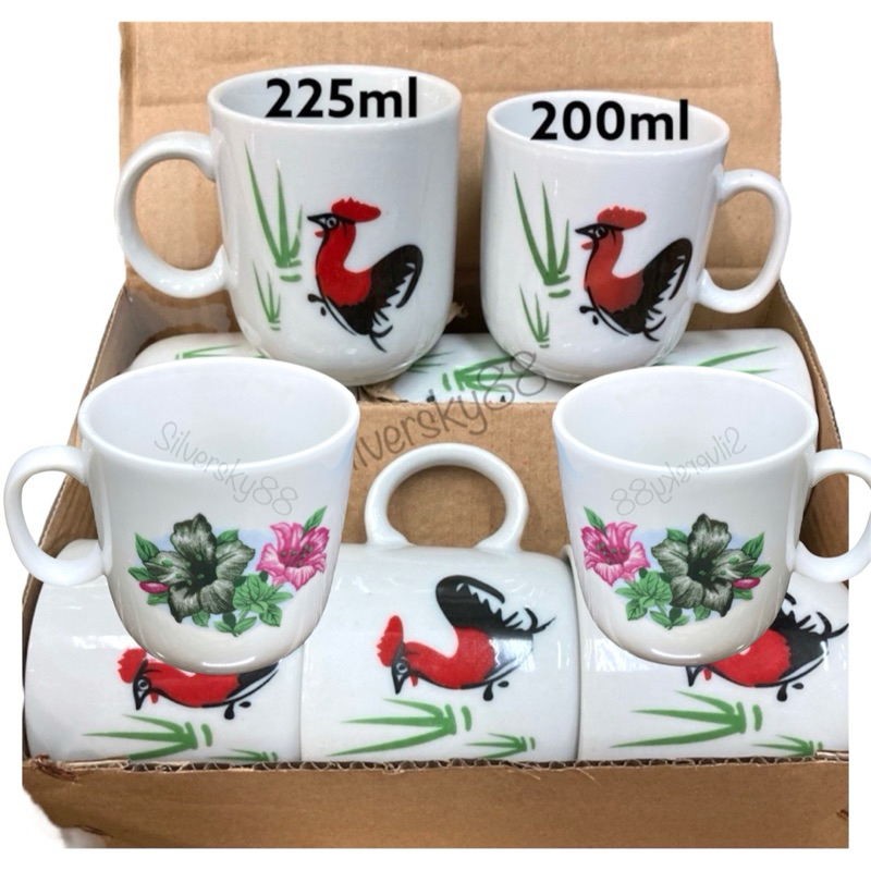 Porcelain Cup Rooster Chicken Vintage Traditional Design Bunga Kangkong ...