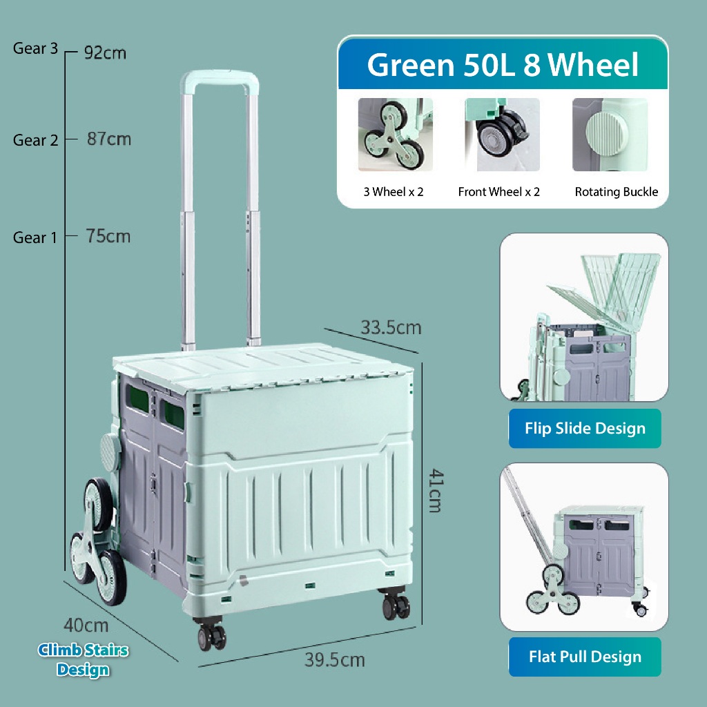 [SG STOCK] 45L 50L 65L 80L 4Wheel 8Wheel Foldable Trolley Large Utility Cart With Easy Transport ...