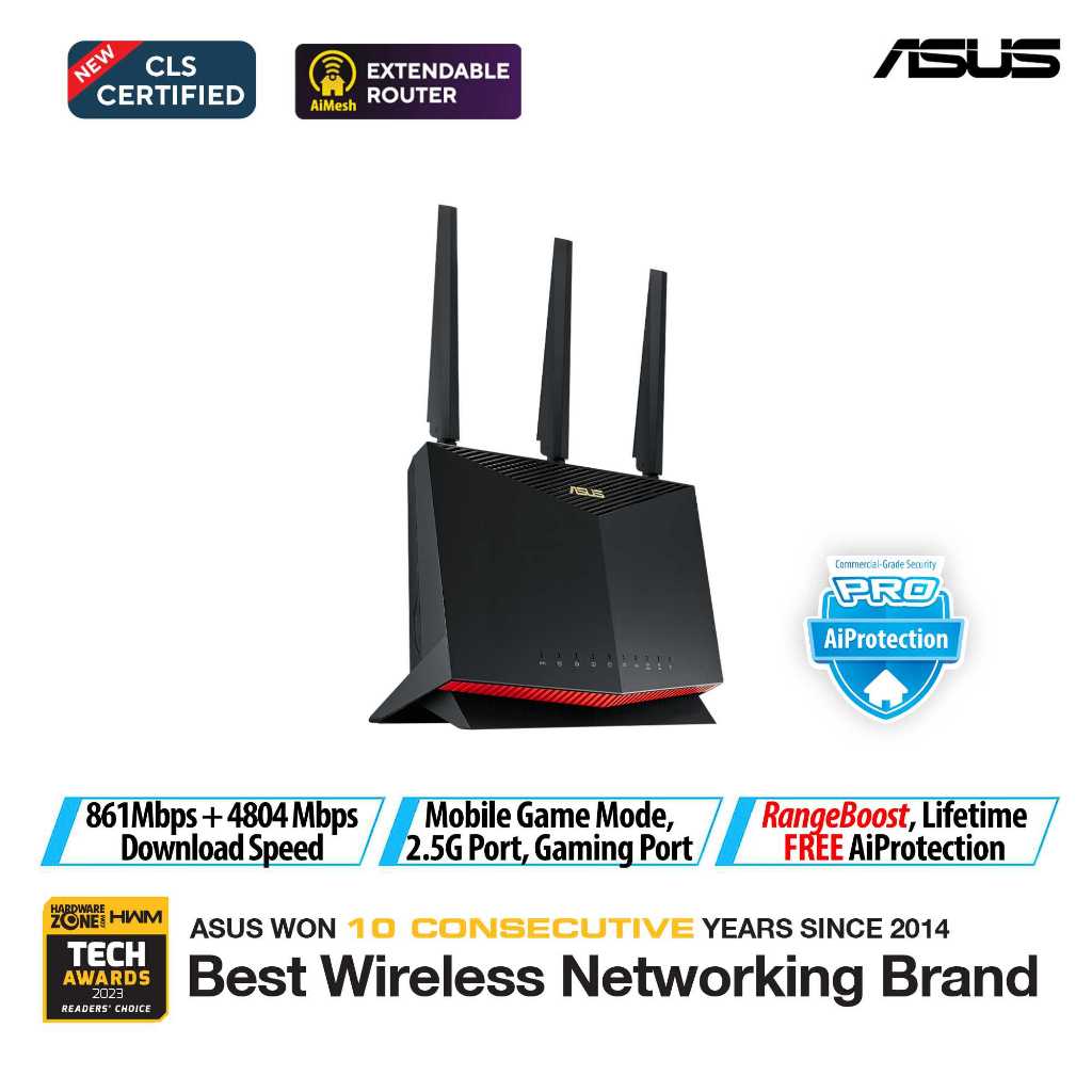 ASUS RT-AX86U Pro AX5700 Dual Band WiFi 6 Gaming Router - up to 2500 sq ...