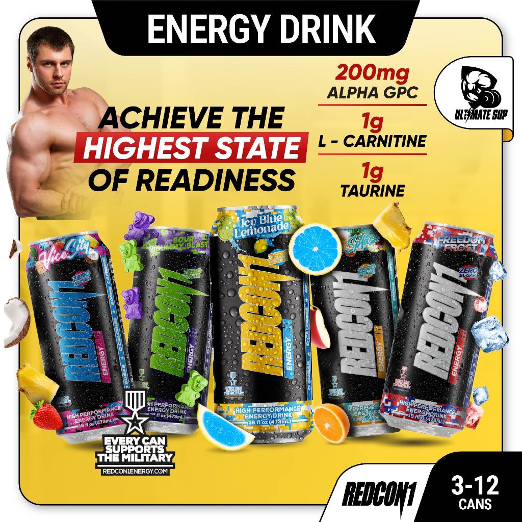 Redcon1, High Performance Energy Drink, Pre Workout, 200mg Natural Caffein, Zero Sugar, Various ...