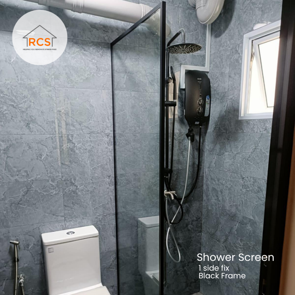 Black Frame / One Side Fix Panel 10mm Clear Tempered Glass Shower ...