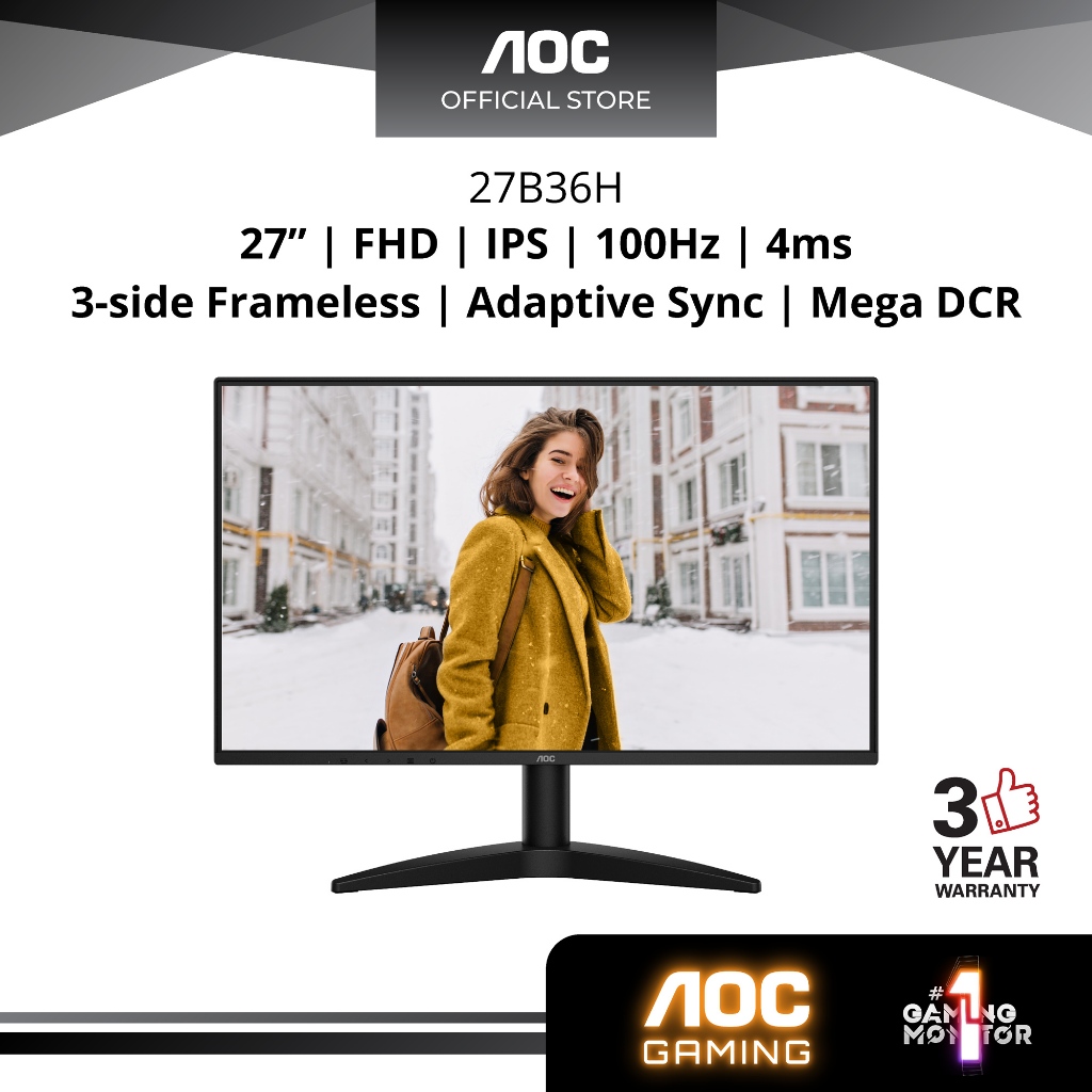 AOC 27B36H 27" FHD IPS 100Hz Adaptive Sync 1ms Monitor | Shopee Singapore
