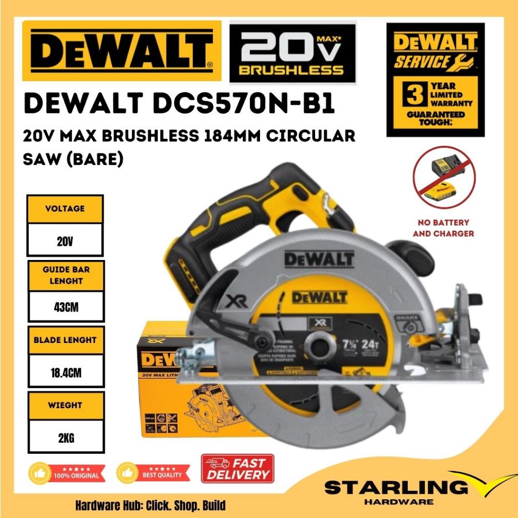 DeWALT DCS570N-B1 20V MAX Brushless 184mm Circular Saw (BARE) | Shopee ...