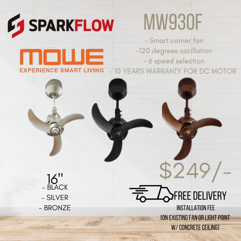 (with INSTALLATION) MOWE Smart corner fan 16" MW930F 120 degrees ...