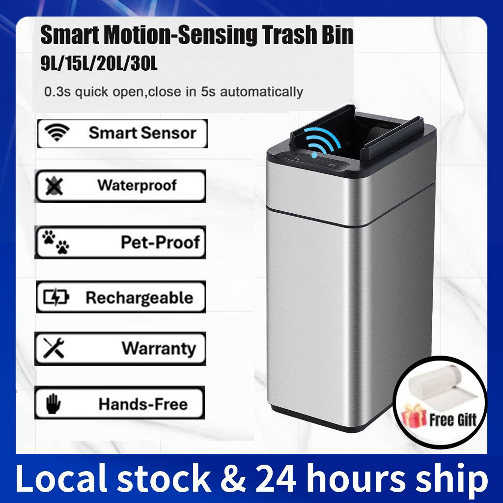 Automatic Smart Motion Sensor Dustbin With Lid Stainless Steel Rubbish ...