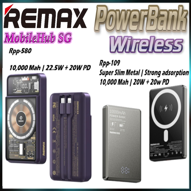 REMAX RPP-580 22.5W + 20W PD Magnetic Wireless 10000mAh PowerBank | Rpp 109 Ultra Sim 20W + 20W ...