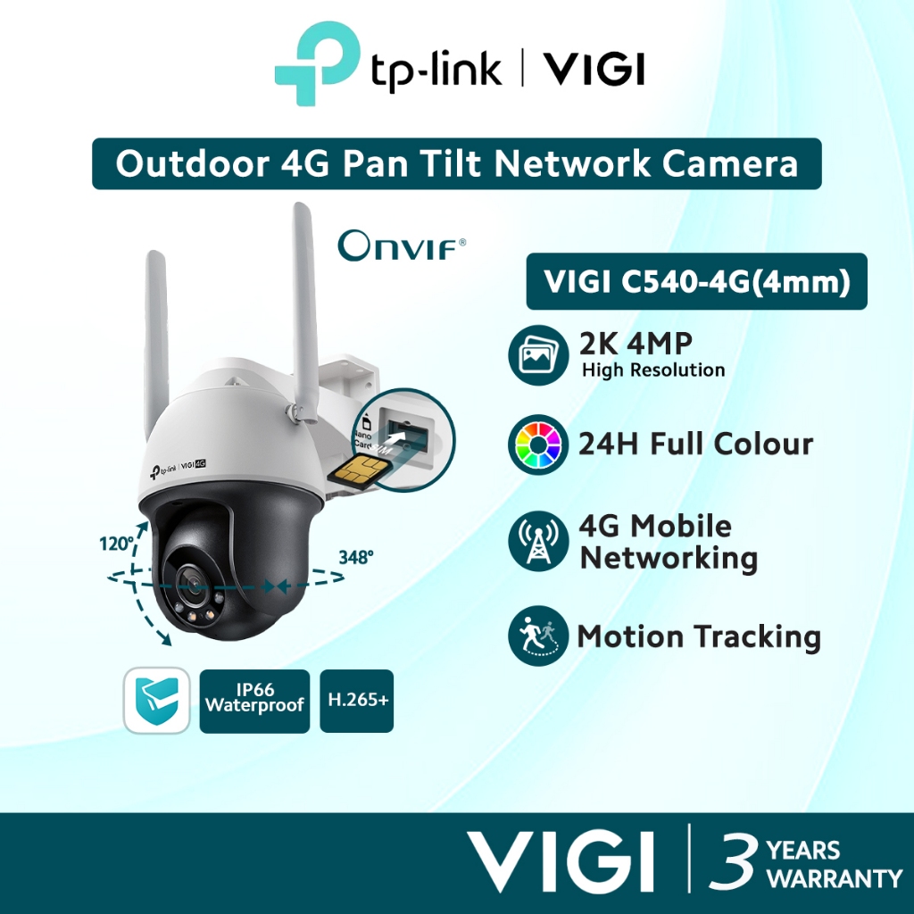 TP-Link VIGI C540-4G 4MP 4G LTE Sim Card Outdoor Full-Color Wi-Fi Pan ...