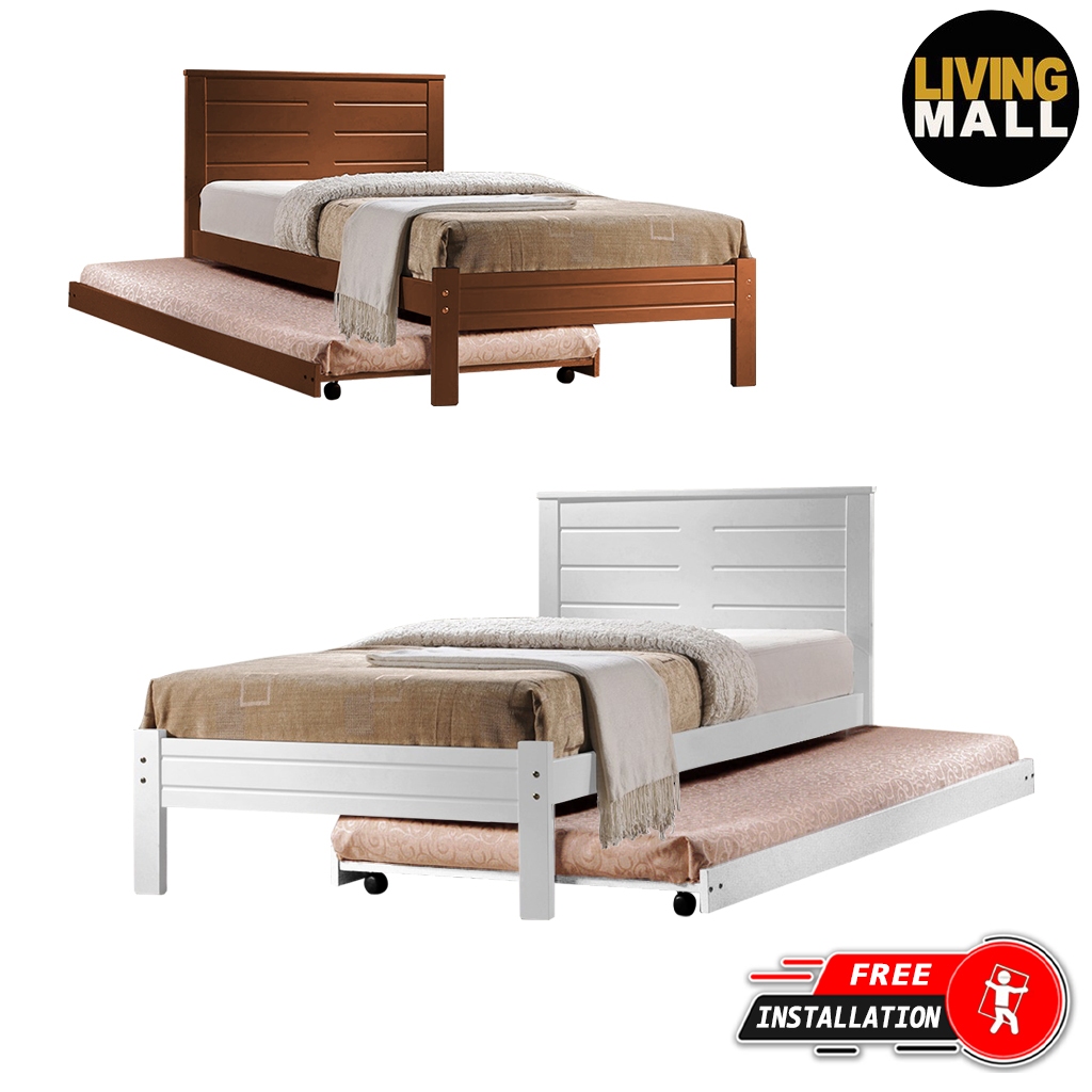 Living Mall Vivi Single Bed Frame with Pull-Out Bed in White and Cherry ...